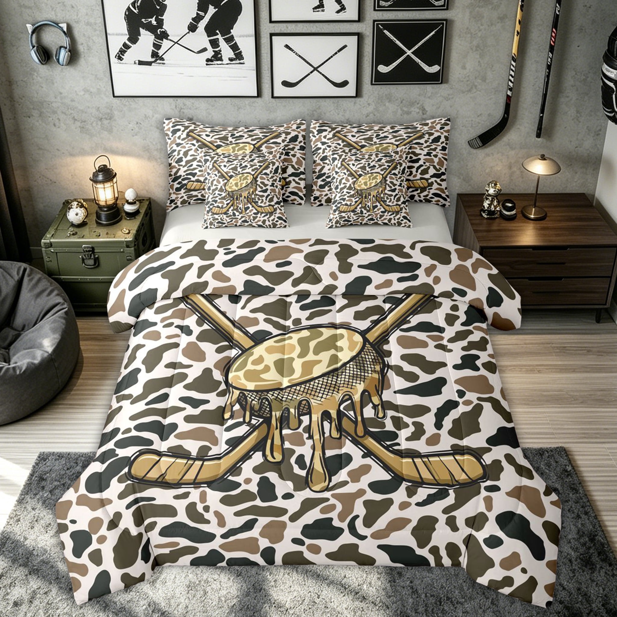 Feelyou Beige Green Ice Cream Hockey Full Size Bedding Sets for Boys ...