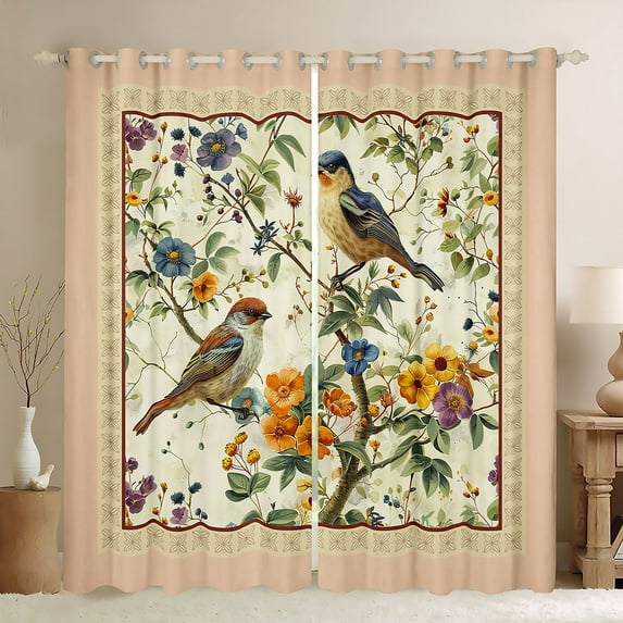Feelyou Bird Flower Curtains Pack of 2 (42x84 Each), Retro Chinese ...