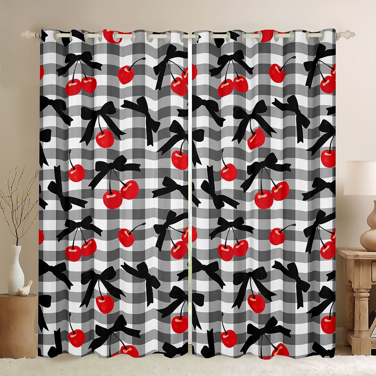 Feelyou Black Bow Curtains Pack of 2 (42x84 Each), Square Buffalo ...