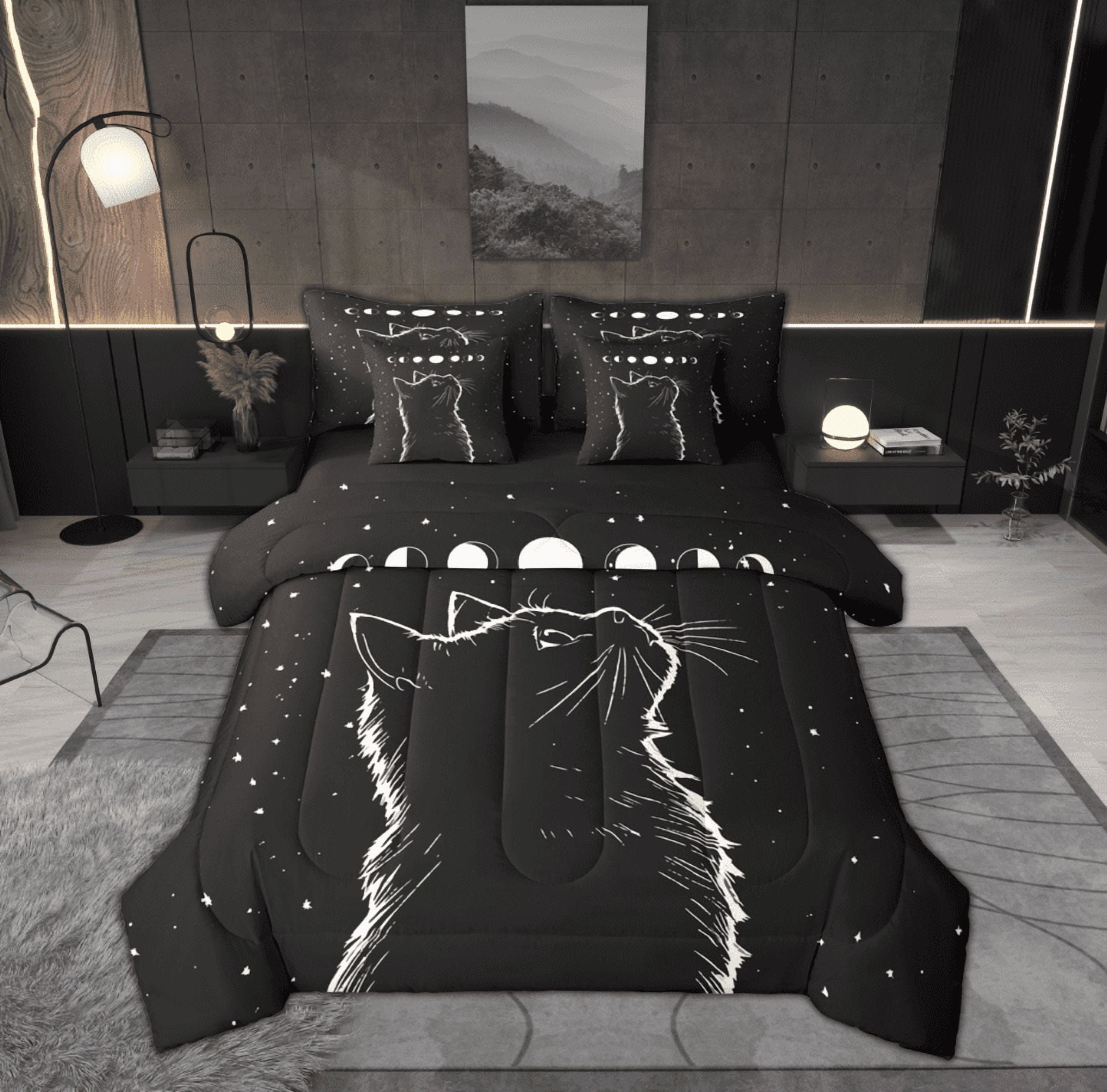 Feelyou Black Cat Kitten Bedding Comforter Set 7 Pieces, Cartoon Animal ...