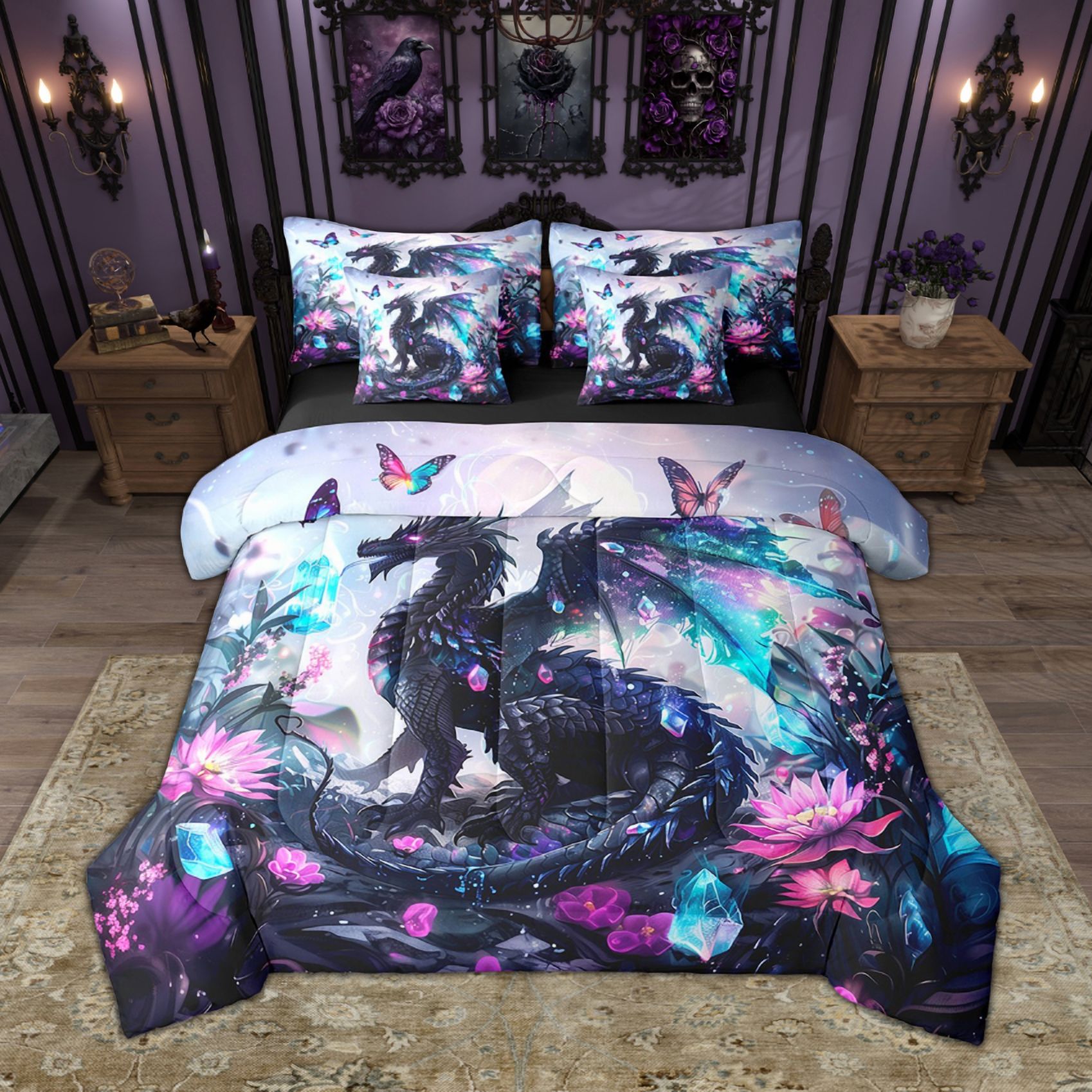 Feelyou Black Dragon Twin Bedding Sets 7pcs for Kids, Dreamy Gemstone ...