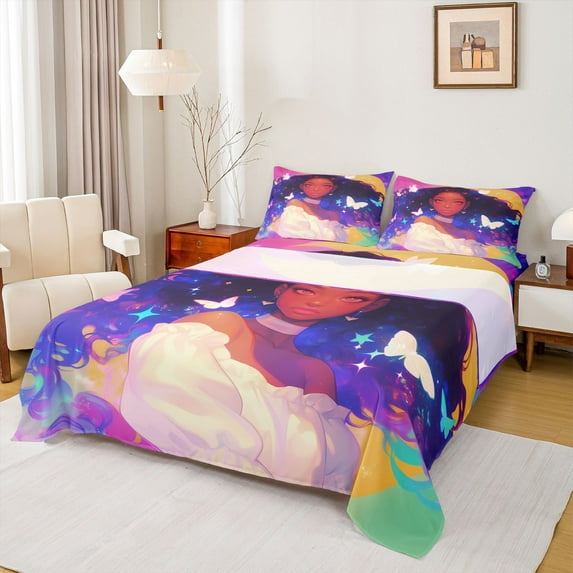 Feelyou Black Girl Princess Queen Sheet Sets, Galaxy Butterfly Bed Set ...