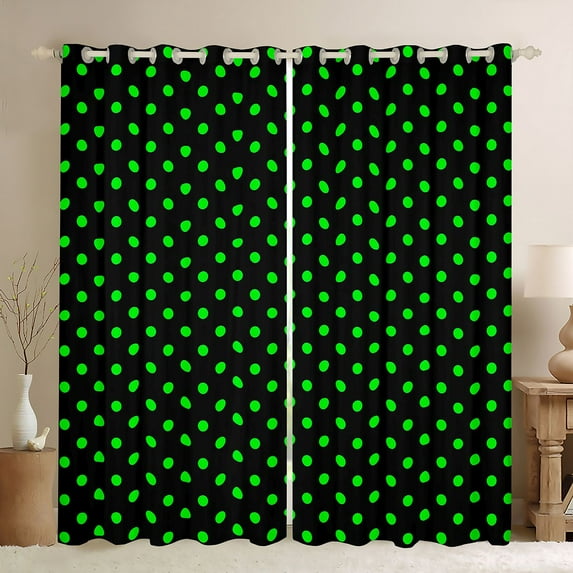 Feelyou Black Green Polkados Black Out Curtains, Abstract Curtains Pack ...