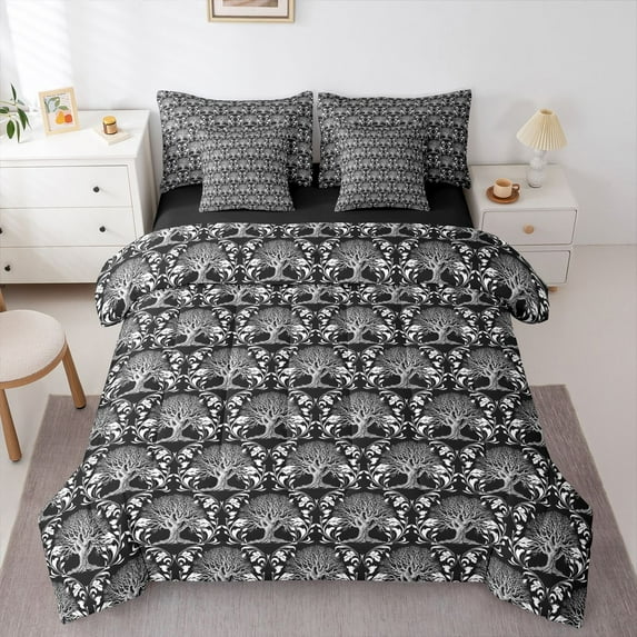 Feelyou Black Hipple Damask Comforter Set 7pcs, Boho Western Life Tree ...