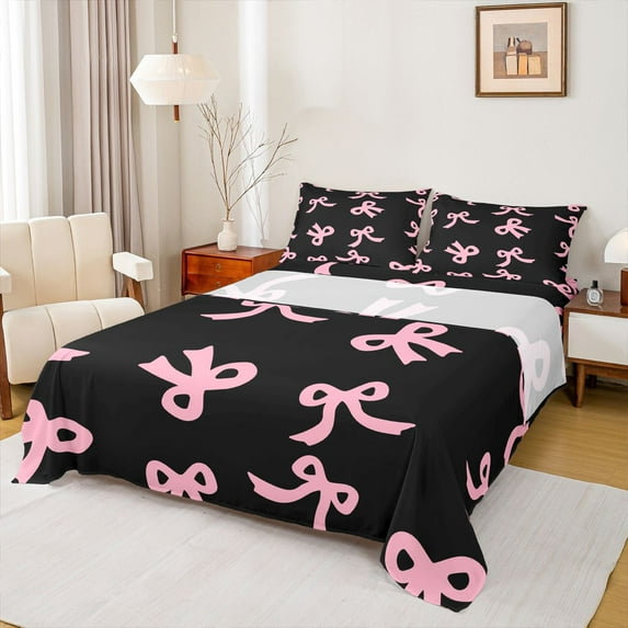 Feelyou Black Pink Bow-tie Teens Twin Sheet Sets, Cute Princess Bedding ...