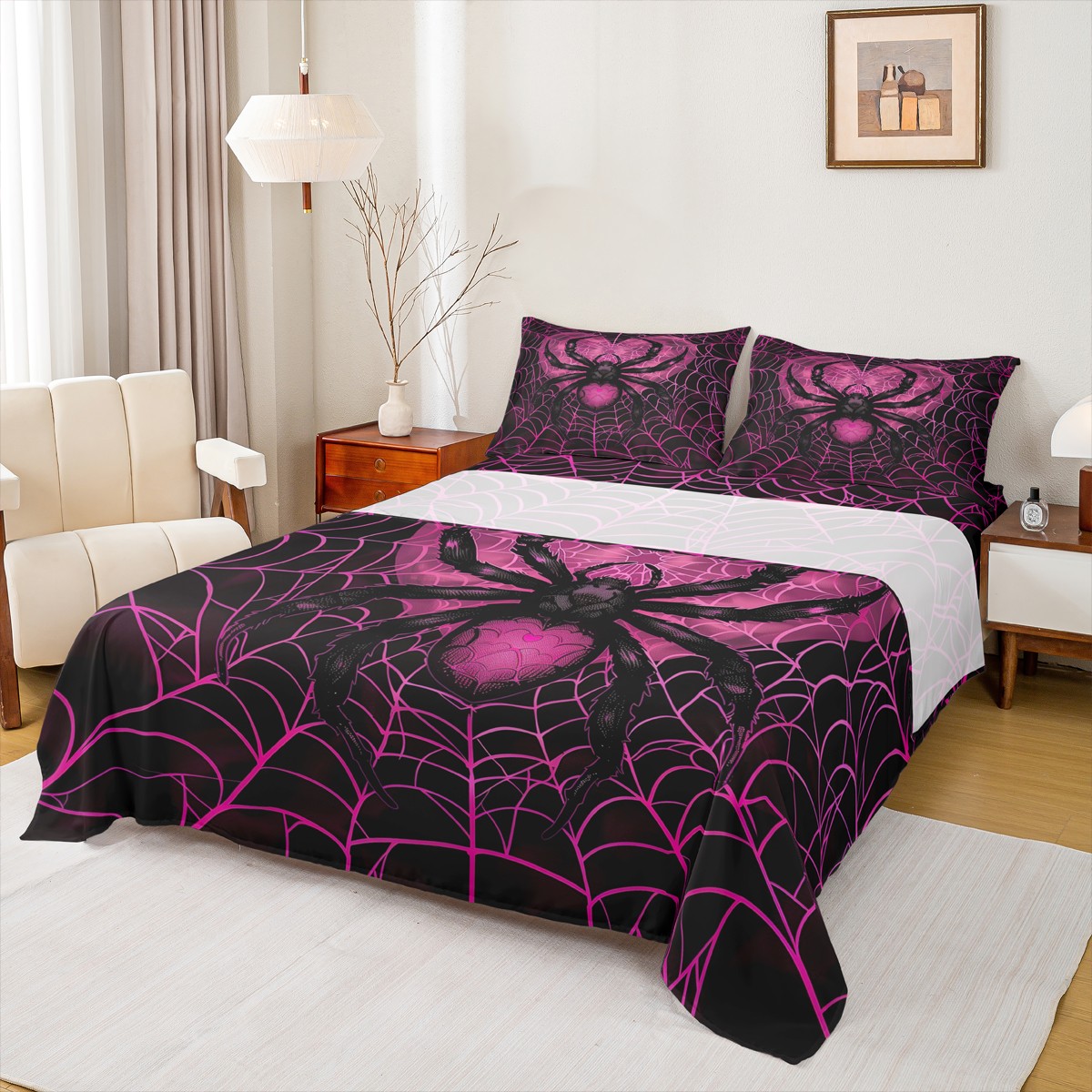 Feelyou Black Pink Spider Full Size Sheets, Romantic Love Heart Bed ...