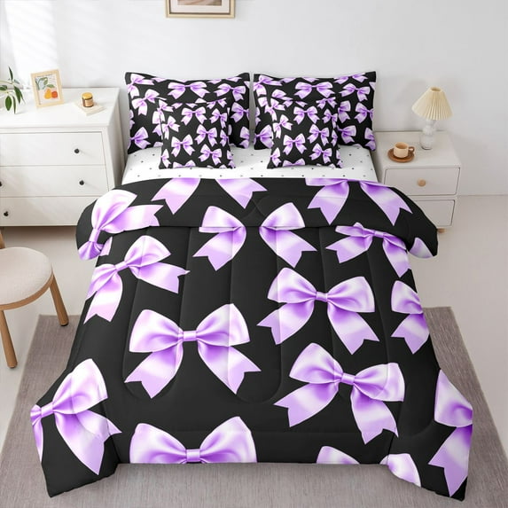 Feelyou Black Purple Bow Bedding Comforter Set 7pcs, Fashion Princess ...
