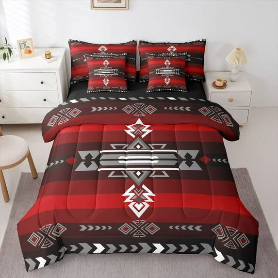 Feelyou Black Red Aztec Bedding Comforter Set 7pcs, Fashion Abstract ...