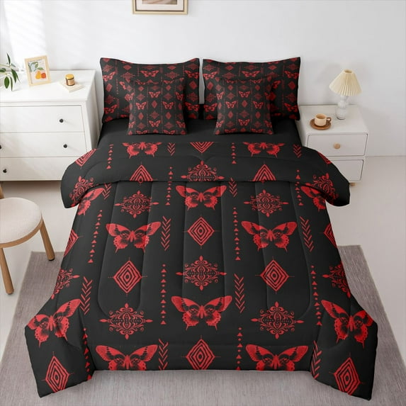 Feelyou Black Red Aztec Damask Bedding Comforter Set 7pcs, Boho ...