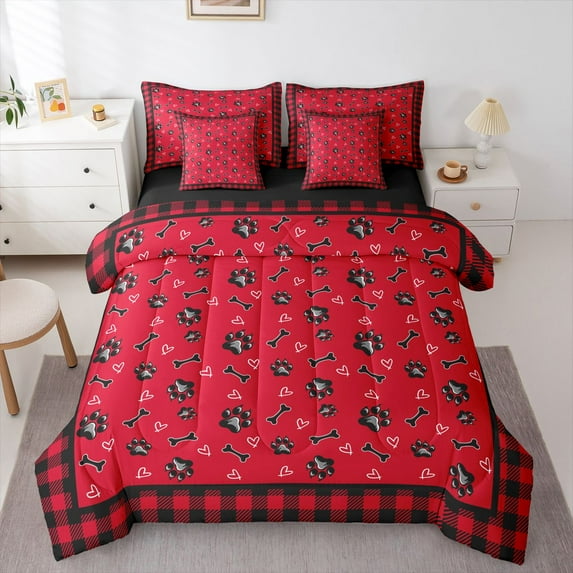 Feelyou Black Red Plaid Bedding Comforter Set 7 Pieces, Kawaii Animal ...