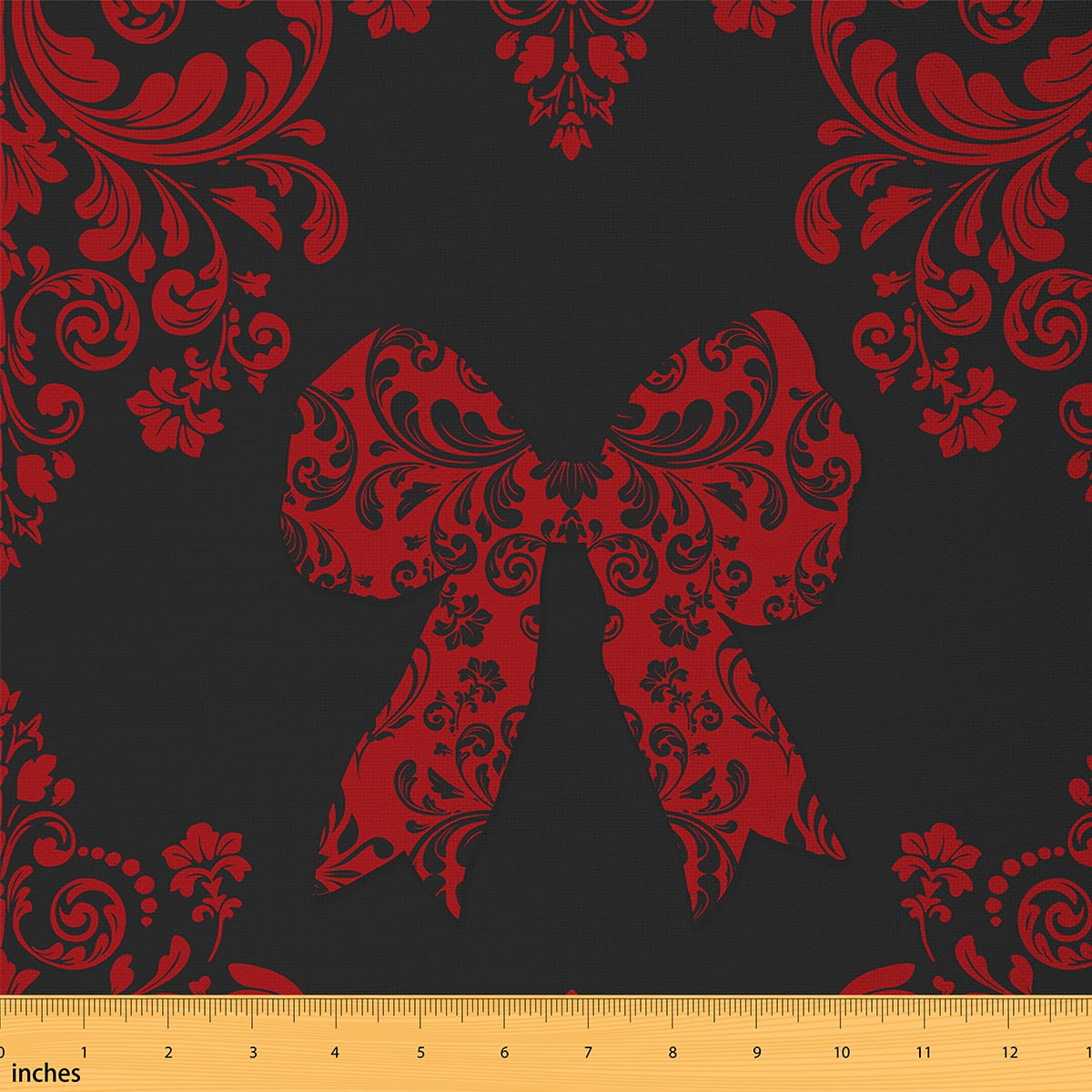 Feelyou Black Red Ribbon Fabric by the Yard 1 Yard, Vintage Mandala ...