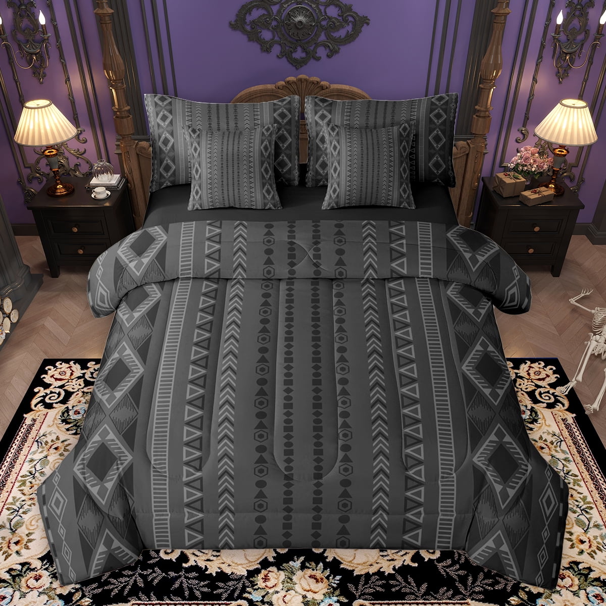 Feelyou Black Triangle Aztec Twin Bedding Sets 7-Piece, Mid Century ...