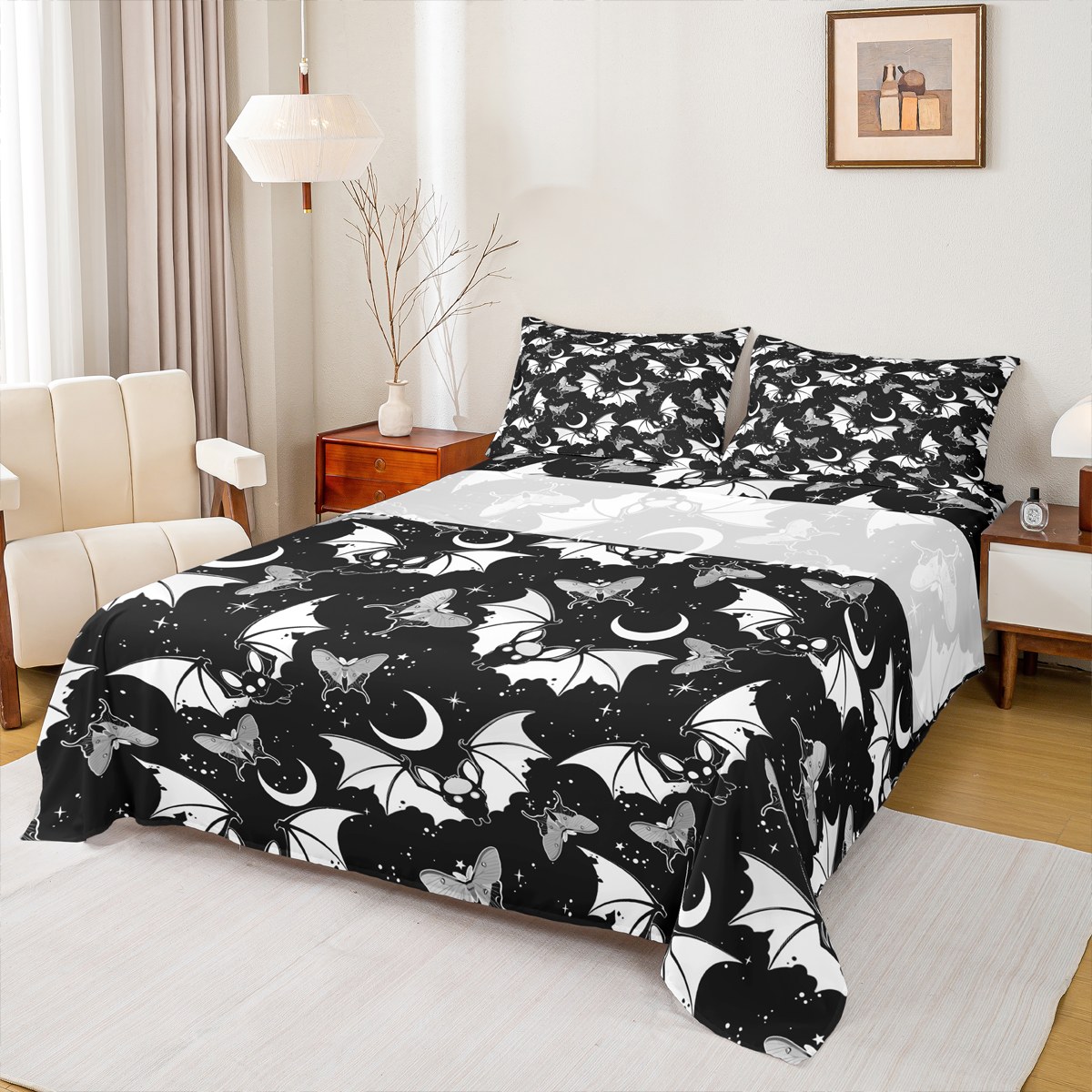 Feelyou Black White Bat Full Size Sheets for Kid, Happy Halloween Bed ...