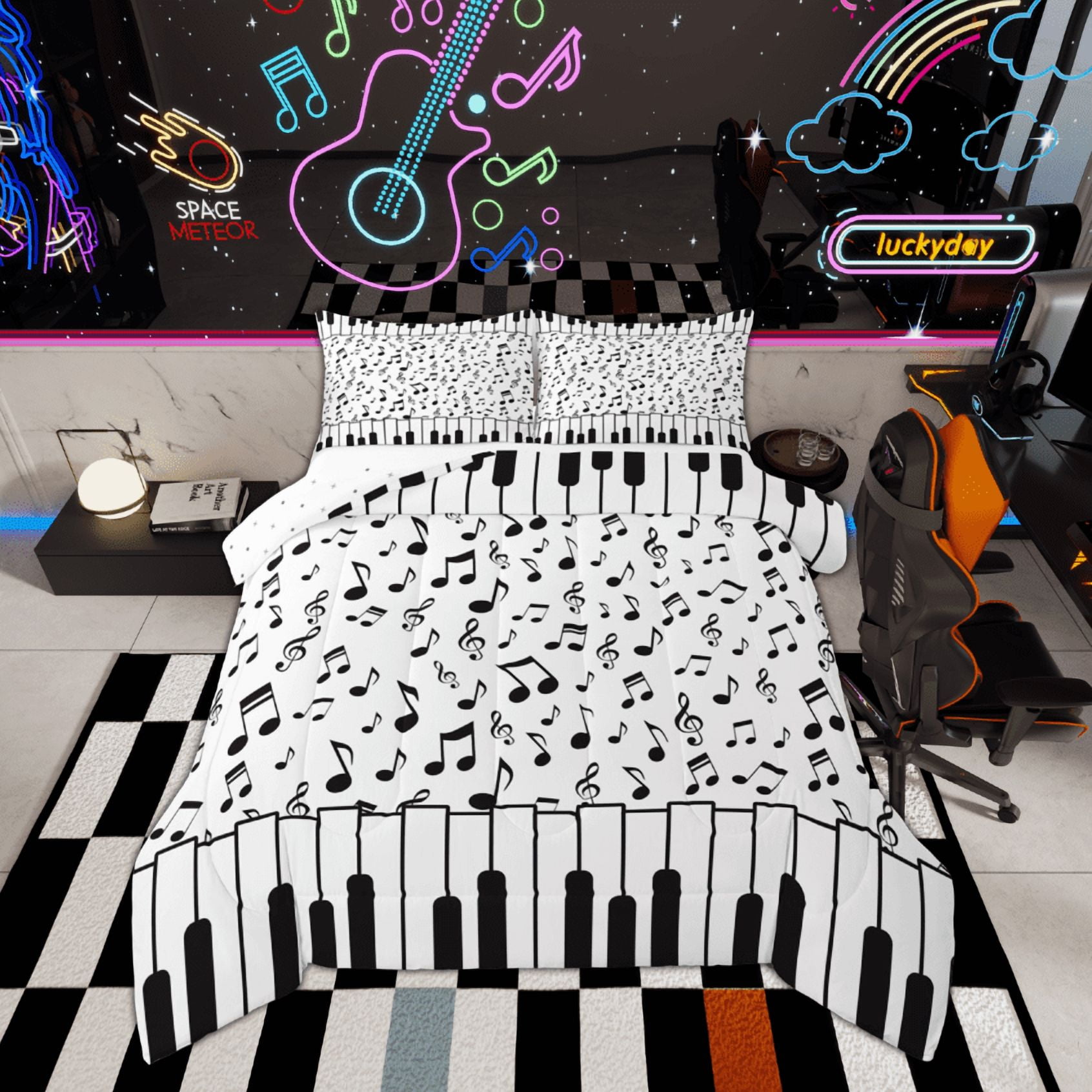 Feelyou Black White Piano 01, Melody Musical Note Twin Comforter Sets ...