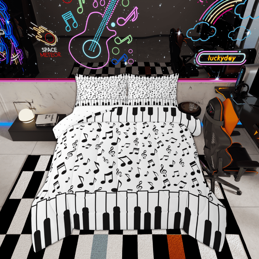 Feelyou Black White Piano Full Size Comforter Sets, Melody Musical Note ...