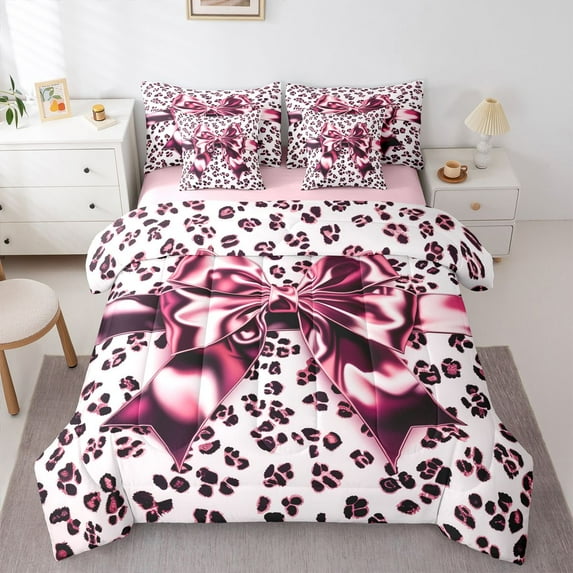 Feelyou Bling Bow-tie Twin Bedding Sets 7pcs, Pink Fashion Leopard ...