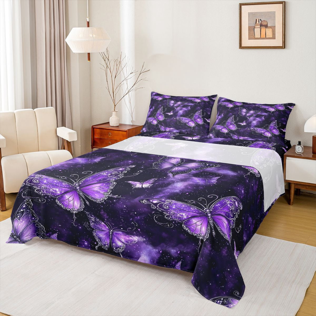 Feelyou Bling Purple Butterfly Full Size Sheets, Psychedelic Stars ...