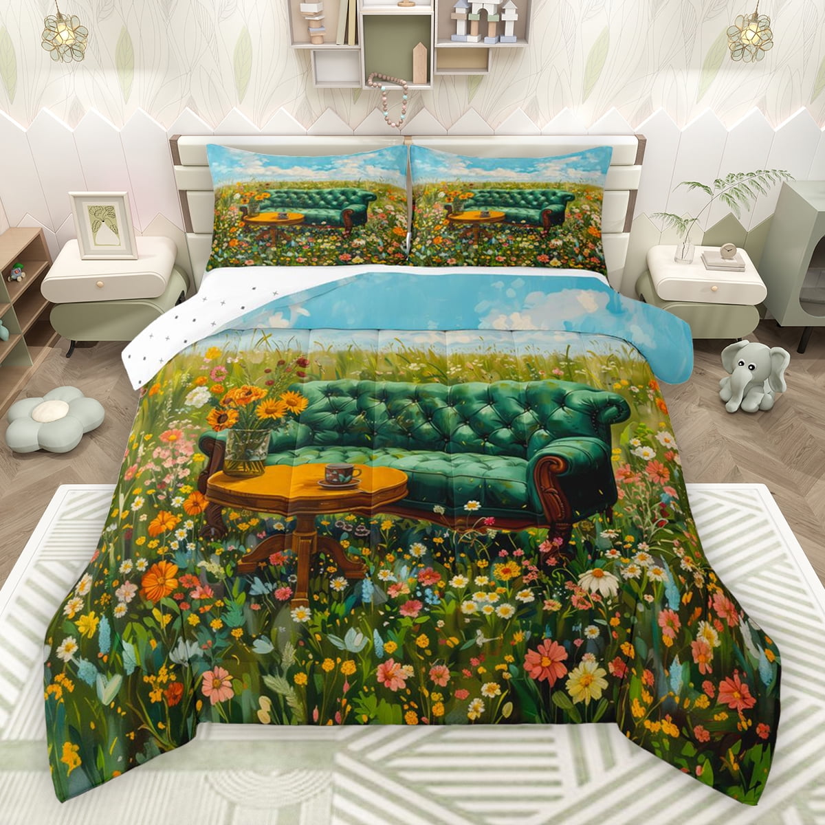 Feelyou Blooming Daisy Flower Queen Comforter Set, Afternoon Tea ...