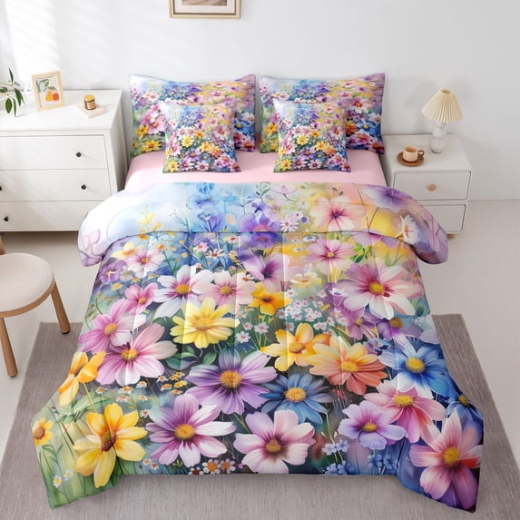 Feelyou Blooming Groovy Flower Bedding Comforter Set 7pcs, Rustic Daisy ...