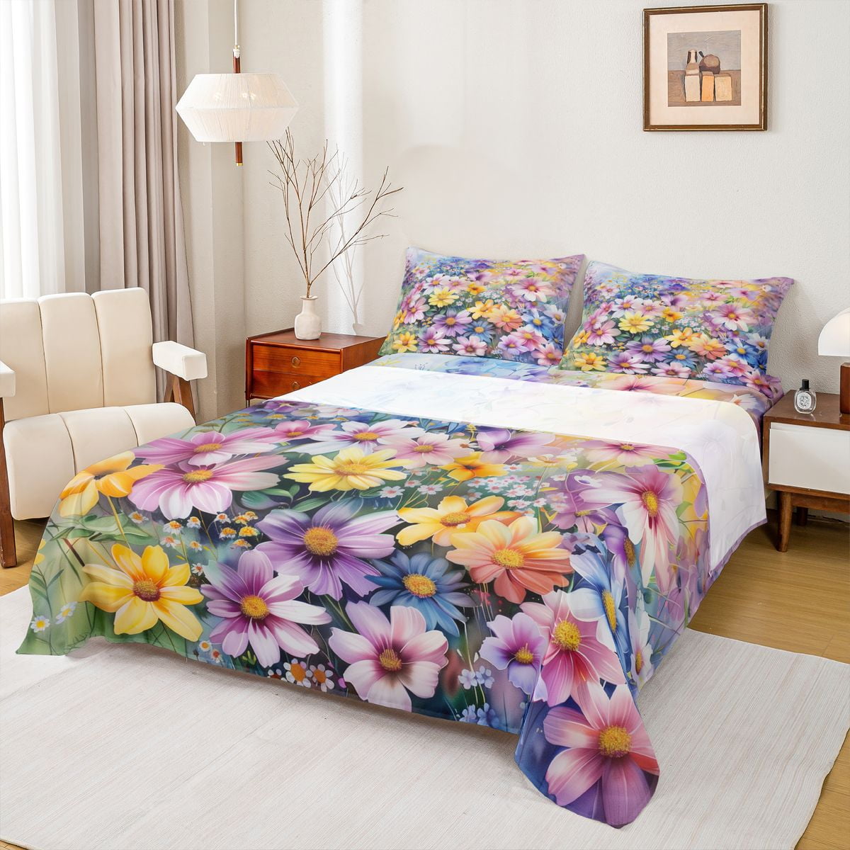 Feelyou Blooming Groovy Flower Full Size Sheets, Rustic Daisy Floral ...