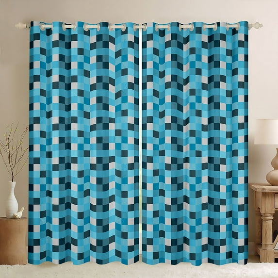 Feelyou Blue Abstract Curtains Pack of 2 (52x84 Each), Pixel Grid ...