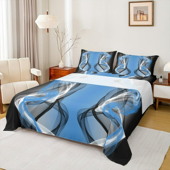 Feelyou Blue Black Striped Bed Sheets, Boho Abstract Stripes King ...