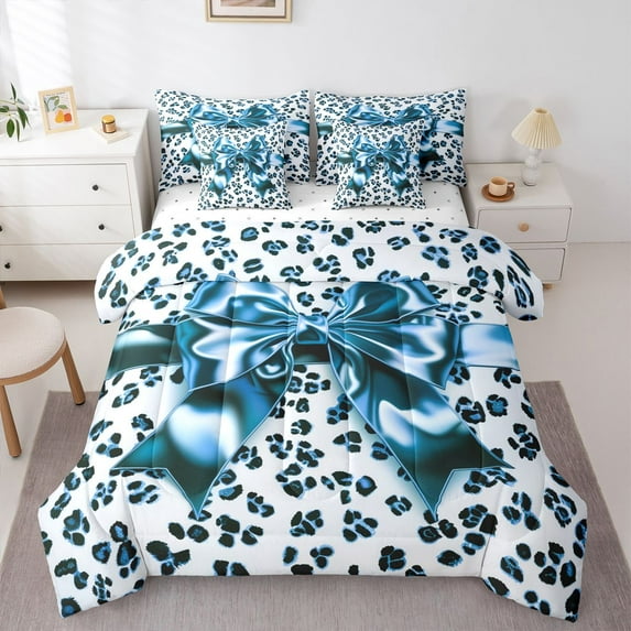 Feelyou Blue Bowknot Bedding Comforter Set 7pcs, Leopard Cheetah Print ...