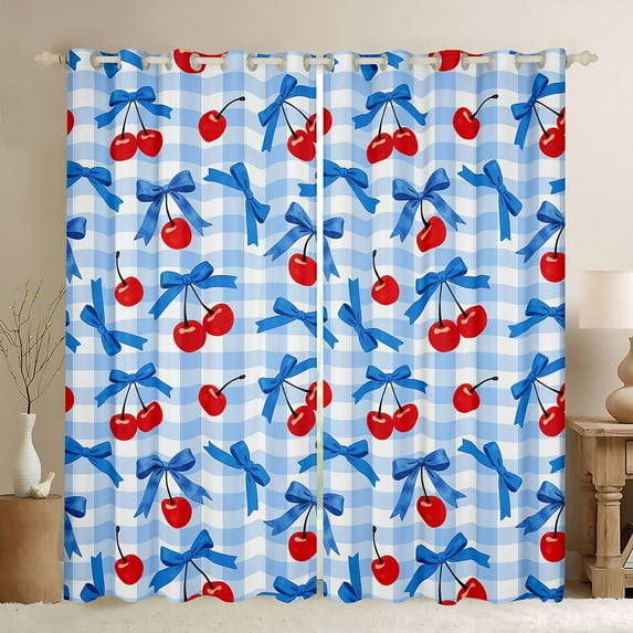 Feelyou Blue Bowknot Cherry Blackout Curtains Set of 2 (52x84 Each ...