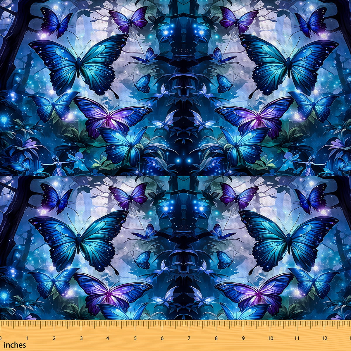 Feelyou Blue Butterfly Fabric by the Yard 3 Yards, Magic Jungle Sewing Fabric, Tropical ...