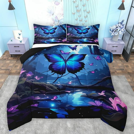 Feelyou Blue Butterfly Kids Bedding Comforter Set, Dreamy Jungle Animal ...