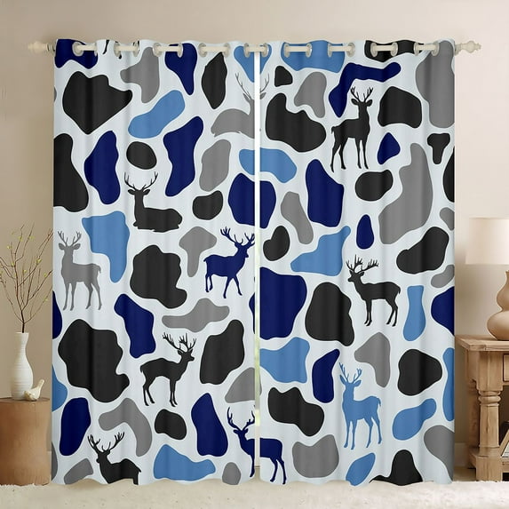 Feelyou Blue Camouflage Curtains Pack of 2 (42x84 Each), Wildlife Moose ...
