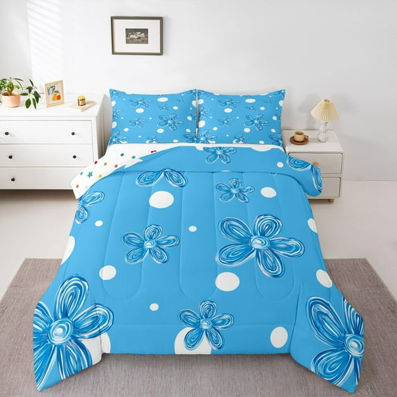 Feelyou Blue Cherry Blossoms Queen Comforter Set, Cartoon Polkadots ...