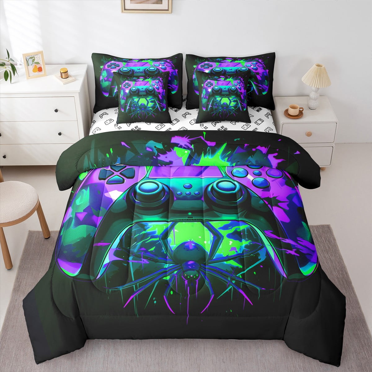 Feelyou Blue Green Gamepad Bedding Comforter Set 7pcs for Kid, Gothic ...