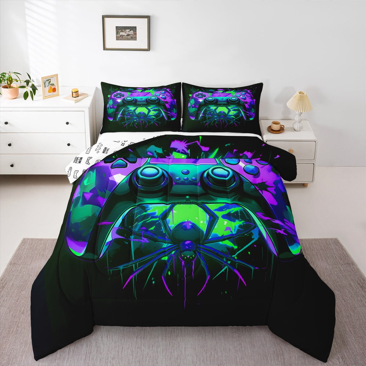 Feelyou Blue Green Gamepad Full Size Comforter Sets for Kid, Gothic ...