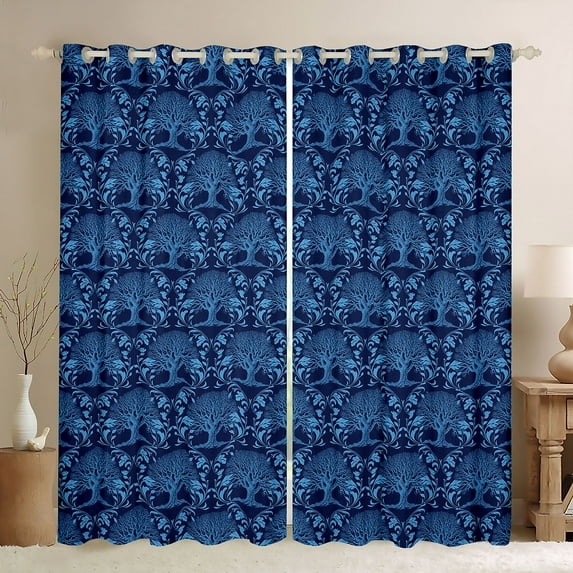 Feelyou Blue Hipple Damask Curtains Pack of 2 (52x84 Each), Life Tree ...