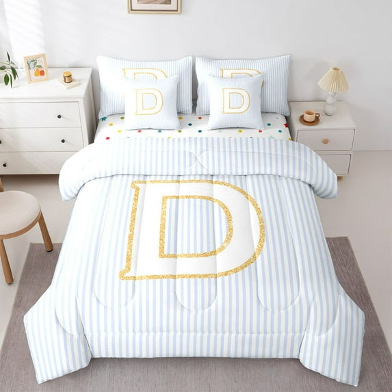 Feelyou Blue Initial D Letter Bedding Comforter Set 7pcs, Modern ...