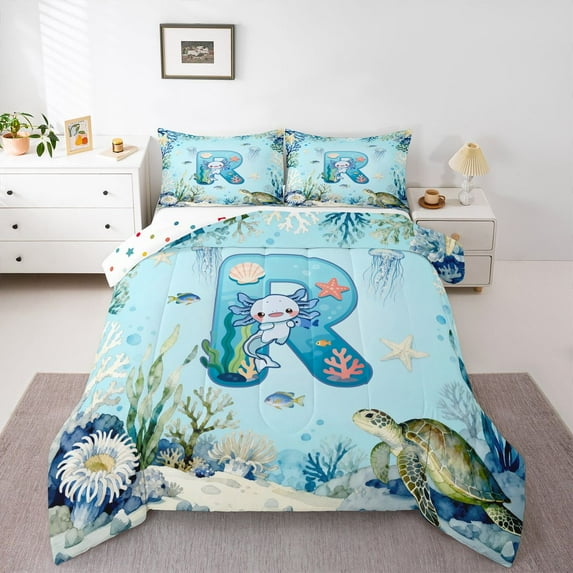 Feelyou Blue Initial R Full Size Comforter Sets, Ocean Axolotl Animal ...