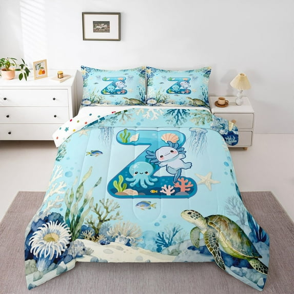 Feelyou Blue Initial Z Full Size Comforter Sets, Ocean Axolotl Animal ...