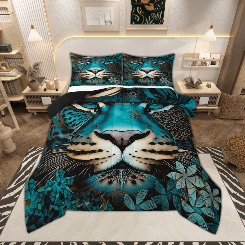 Feelyou Blue Leopard Cheetah Bedding Comforter Set, Wild Animal Print ...