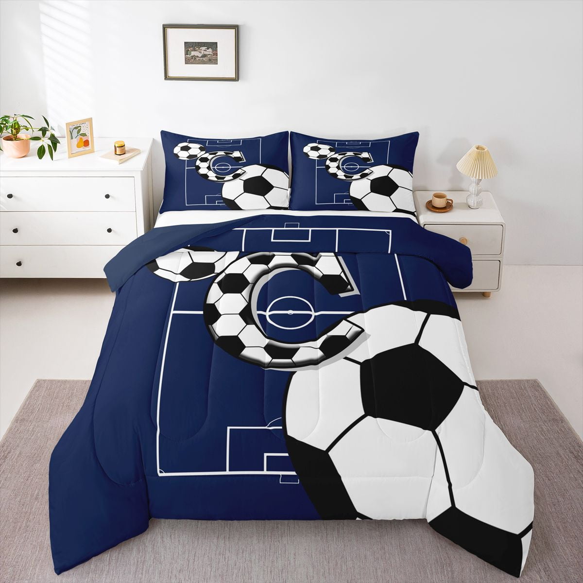 Feelyou Blue Letter C Twin Comforter Sets, Soccer Rugby Sport Bedding ...
