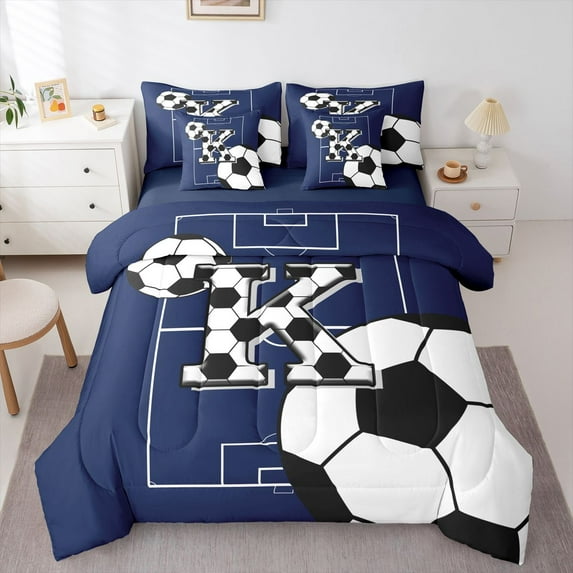 Feelyou Blue Letter K Boys Comforter Set 7pcs, Football Soccer Sport ...