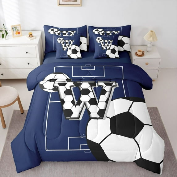 Feelyou Blue Letter W Twin Bedding Sets 7-Piece, Soccer Rugby Sport ...