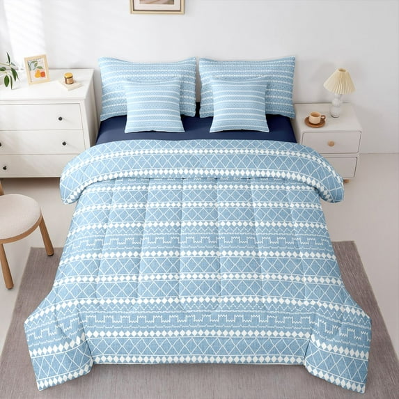 Feelyou Blue Line Abstract Comforter Set 7pcs, Fashion Square Rectangle ...