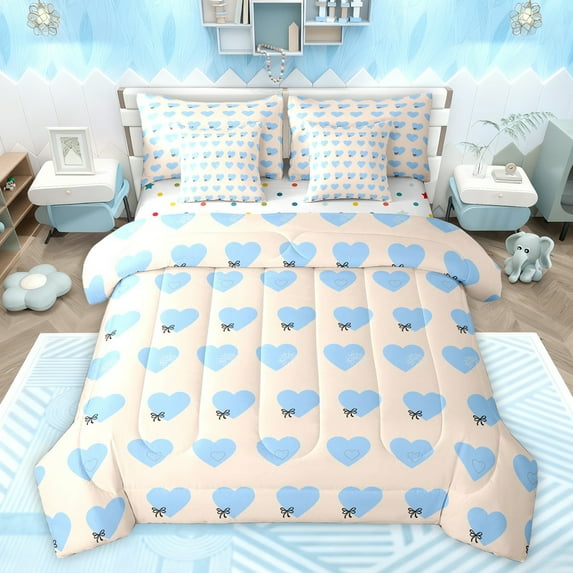 Feelyou Blue Love Heart Bedding Comforter Set 7pcs for Child, Cute ...