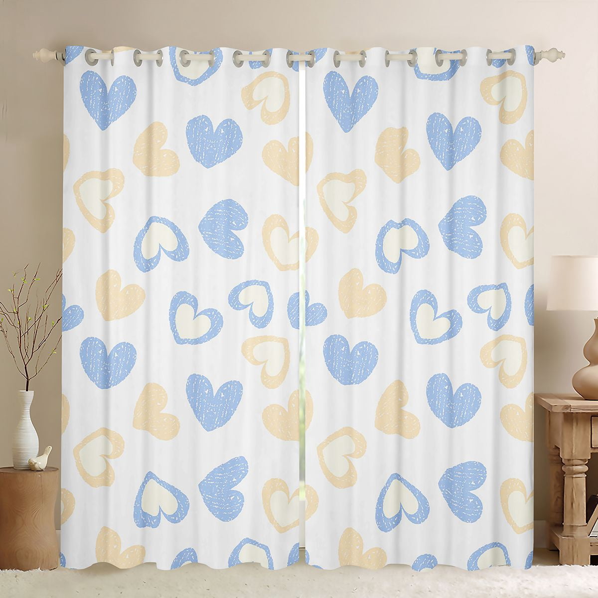Feelyou Blue Love Heart Blackout Curtains Set of 2 (52x84 Each) for ...