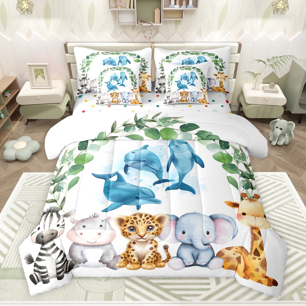 Feelyou Blue Ocean Dolphin Kid Bedding Set, Kawaii Animal Boy Girl ...
