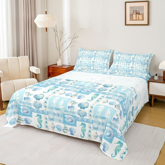 Feelyou Blue Ocean Starfish Bed Sheets, Seahorse Sealife Kid King ...