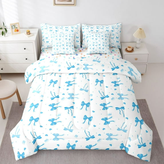 Feelyou Blue Ribbon Bedding Comforter Set 7pcs, Love Heart King Bedding ...