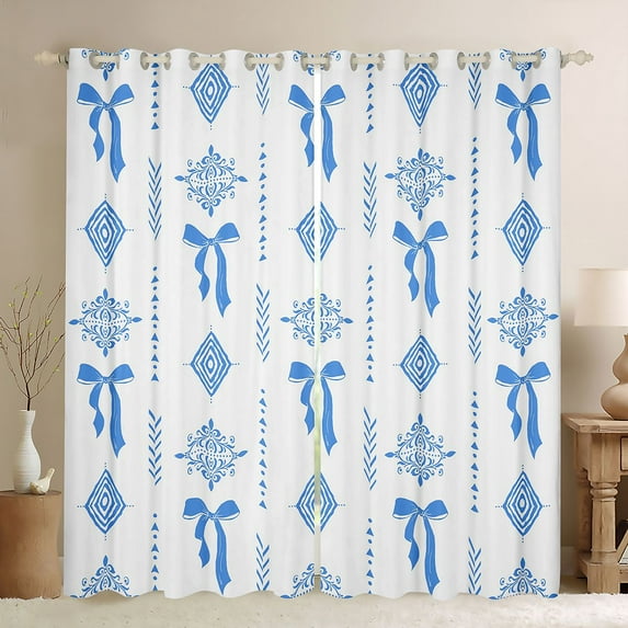 Feelyou Blue Ribbon Bow Curtains Pack of 2 (52x84 Each), Aztec Abstract ...