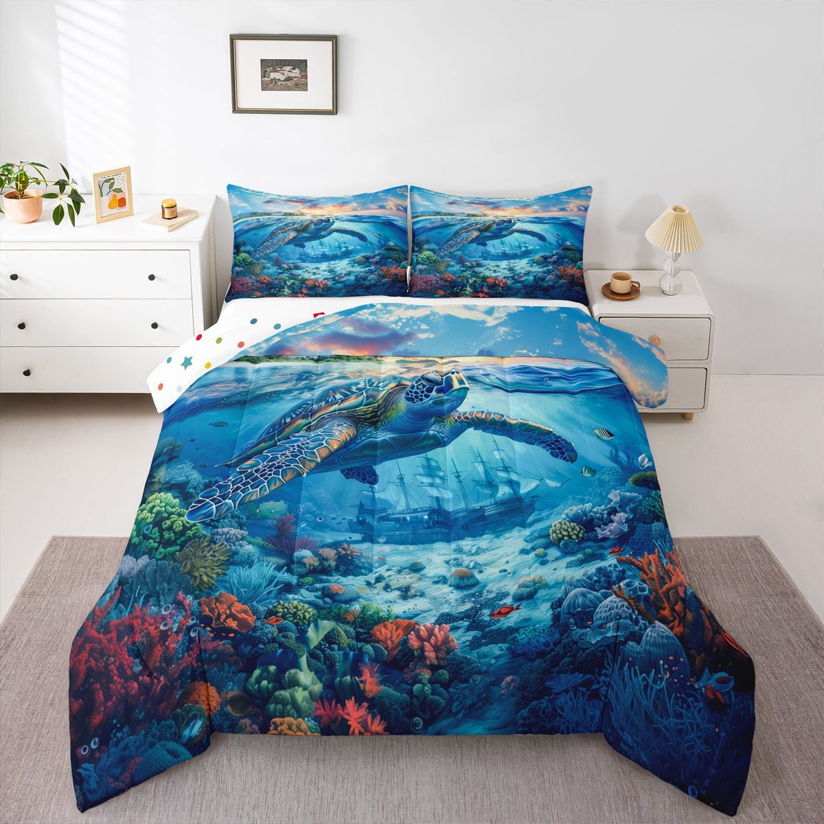 Feelyou Blue Sea Turtle Kid Twin Comforter Sets, Underwater World ...